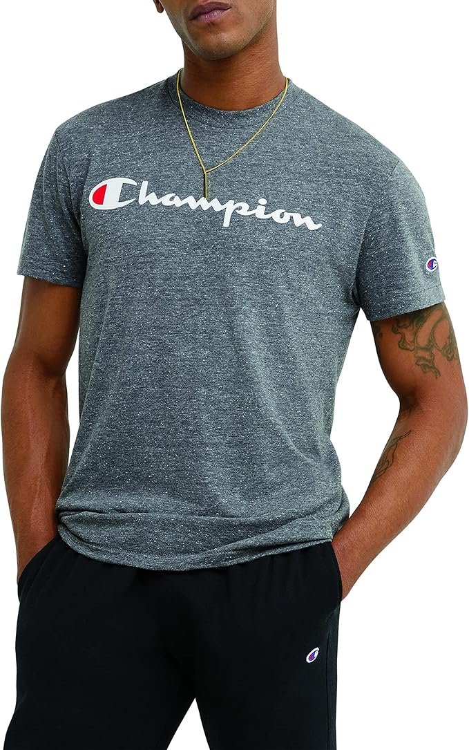 Champion USA Men’s Classic Script Logo Tee – Gun Smoke PE Heather – ANTHEM