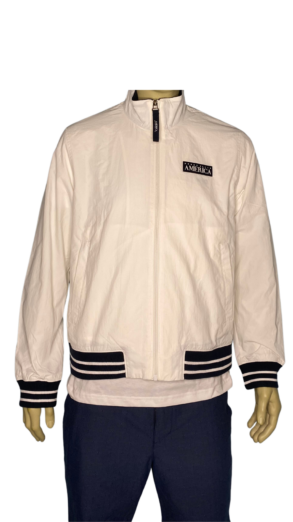 Perry Ellis US Nylon Mock Neck Jacket – Bright White – ANTHEM